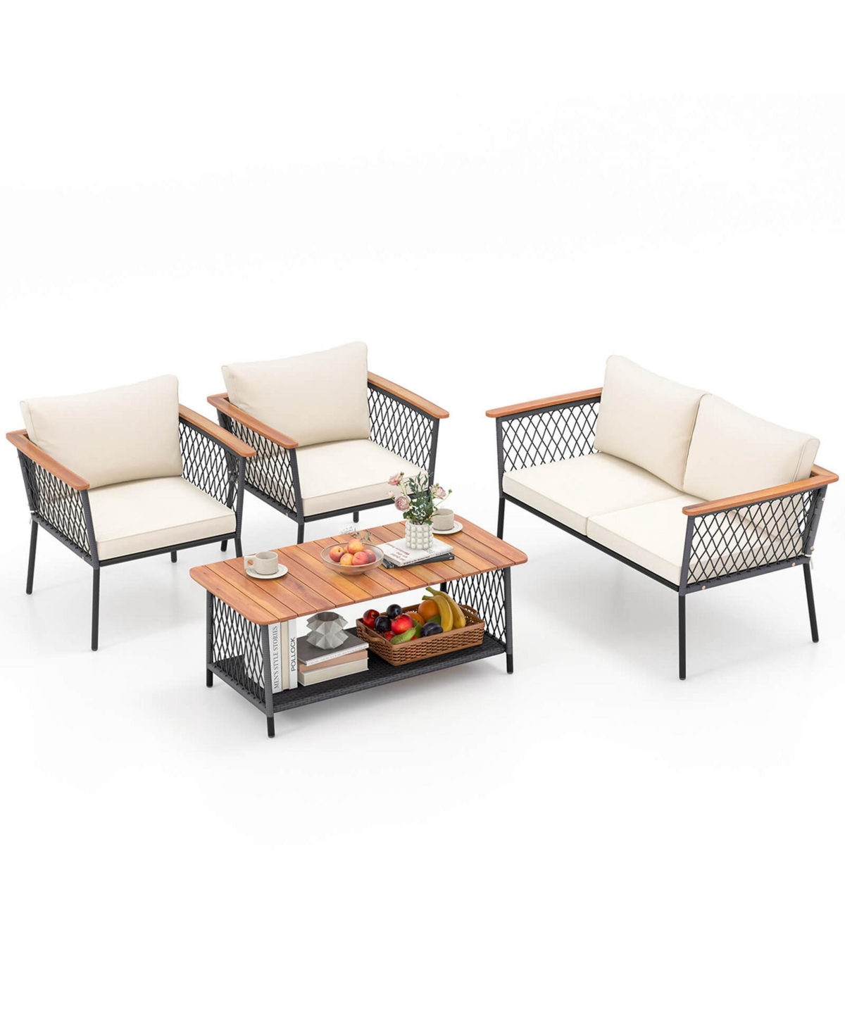 Click here for Gymax Set of 4 Furniture Set w/2-Tier Coffee Table... prices