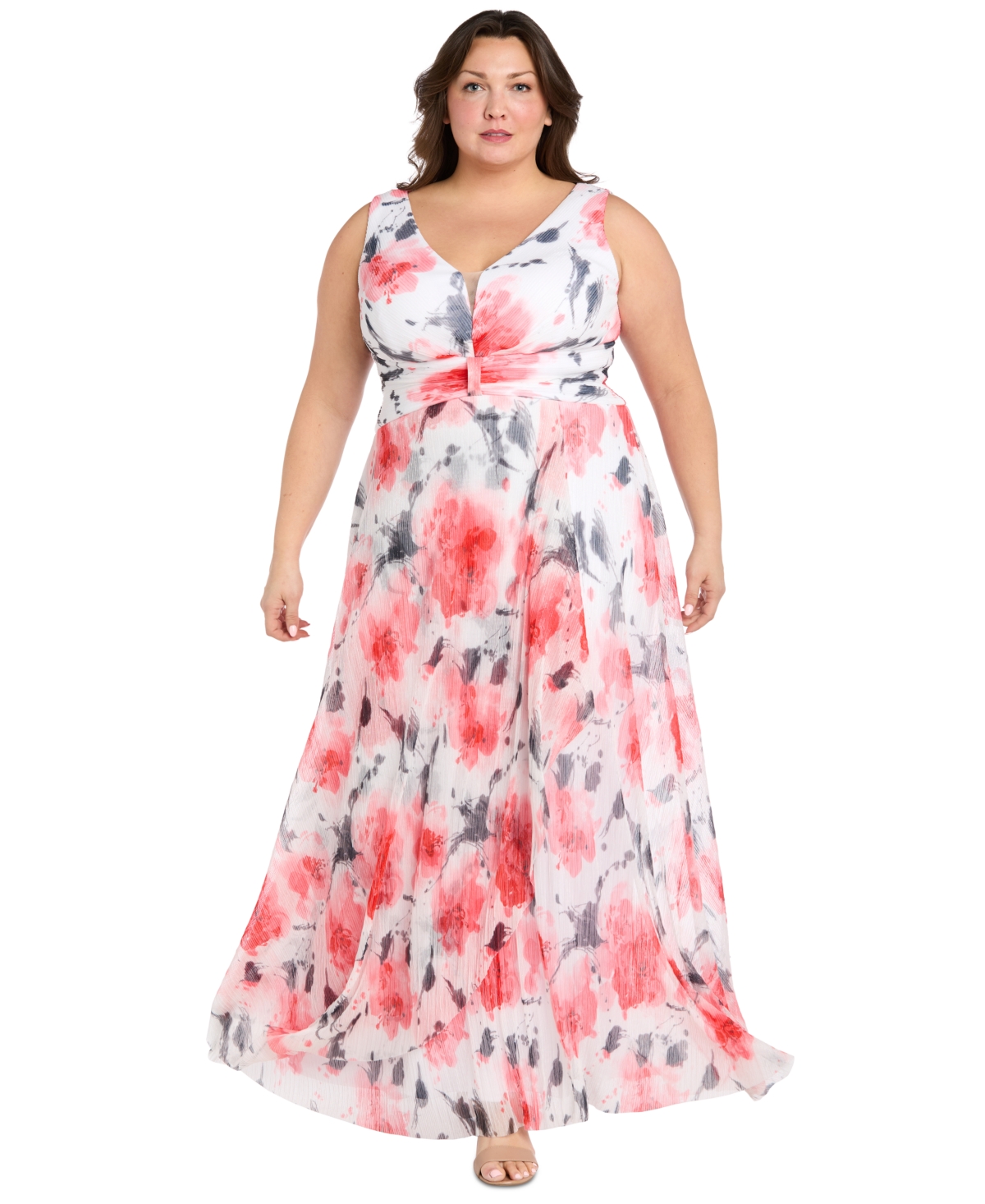 Click here for R & M Richards Plus Size Printed Ruched-Waist Plea... prices