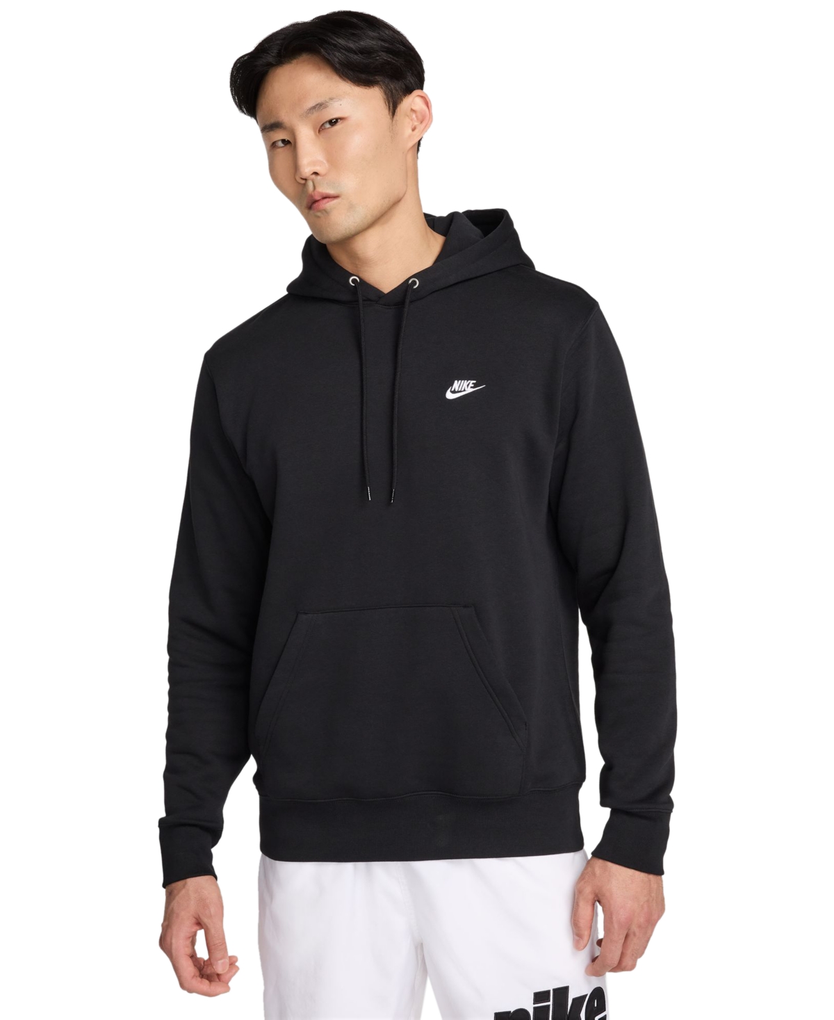 Nike Club Mens Pullover Fleece Logo Hoodie - Black/White