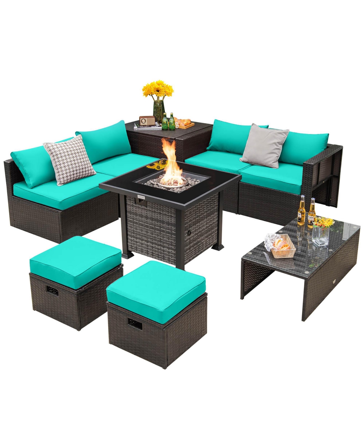 Click here for Gymax 9 Pieces Furniture Set w/ 50 000 Btu Propane... prices