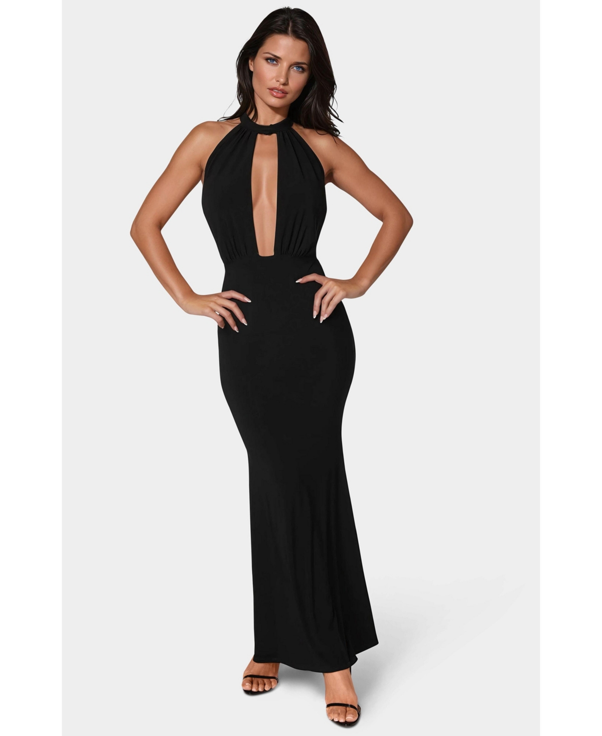 Click here for Bebe Womens Plunge Neck Halter Floor Length Dress... prices
