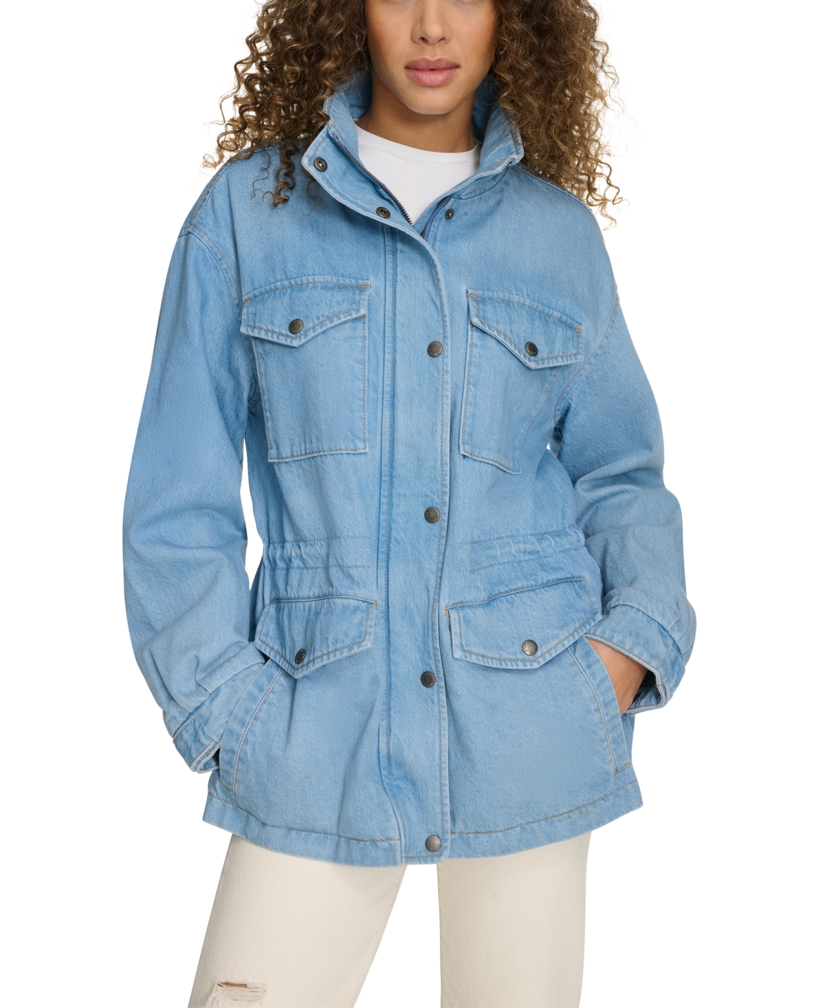 Levis Womens Cotton Four-Pocket Utility Jacket - Light Wash Denim