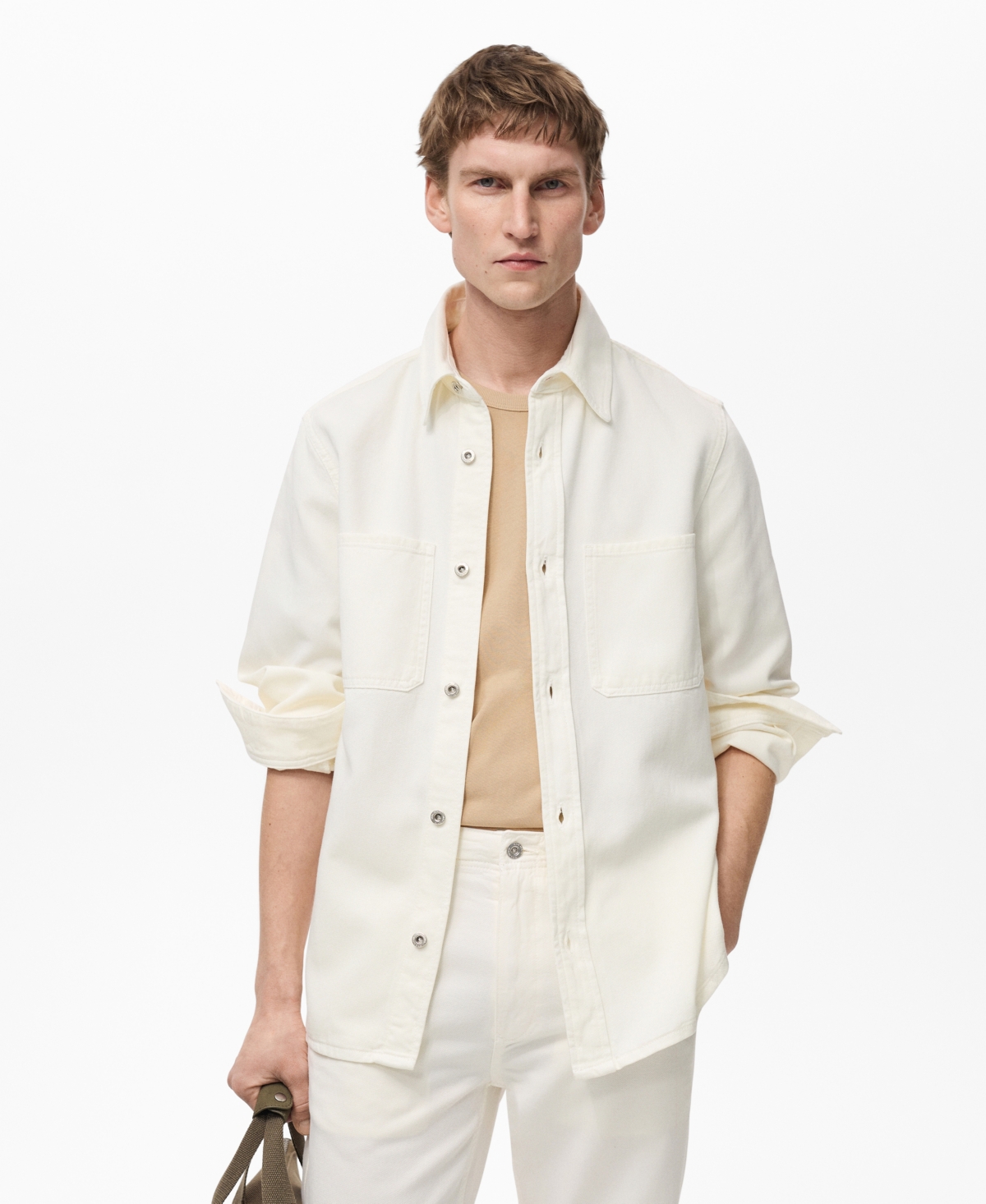 Click here for Mango Mens Lyocell Regular-Fit Overshirt - Off Whi... prices