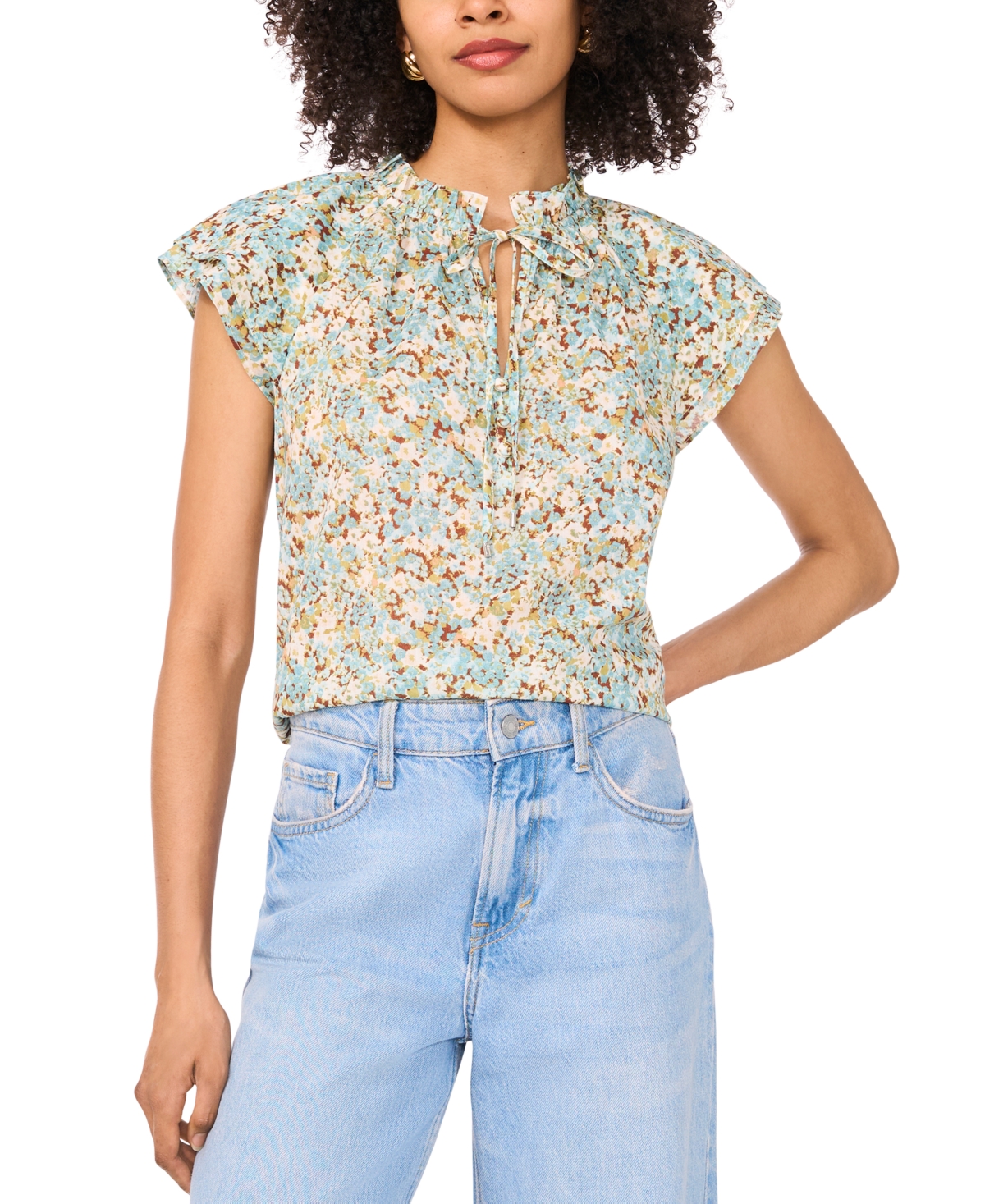 Click here for Parker Womens The Rowan Printed Cotton Ruffled Top... prices