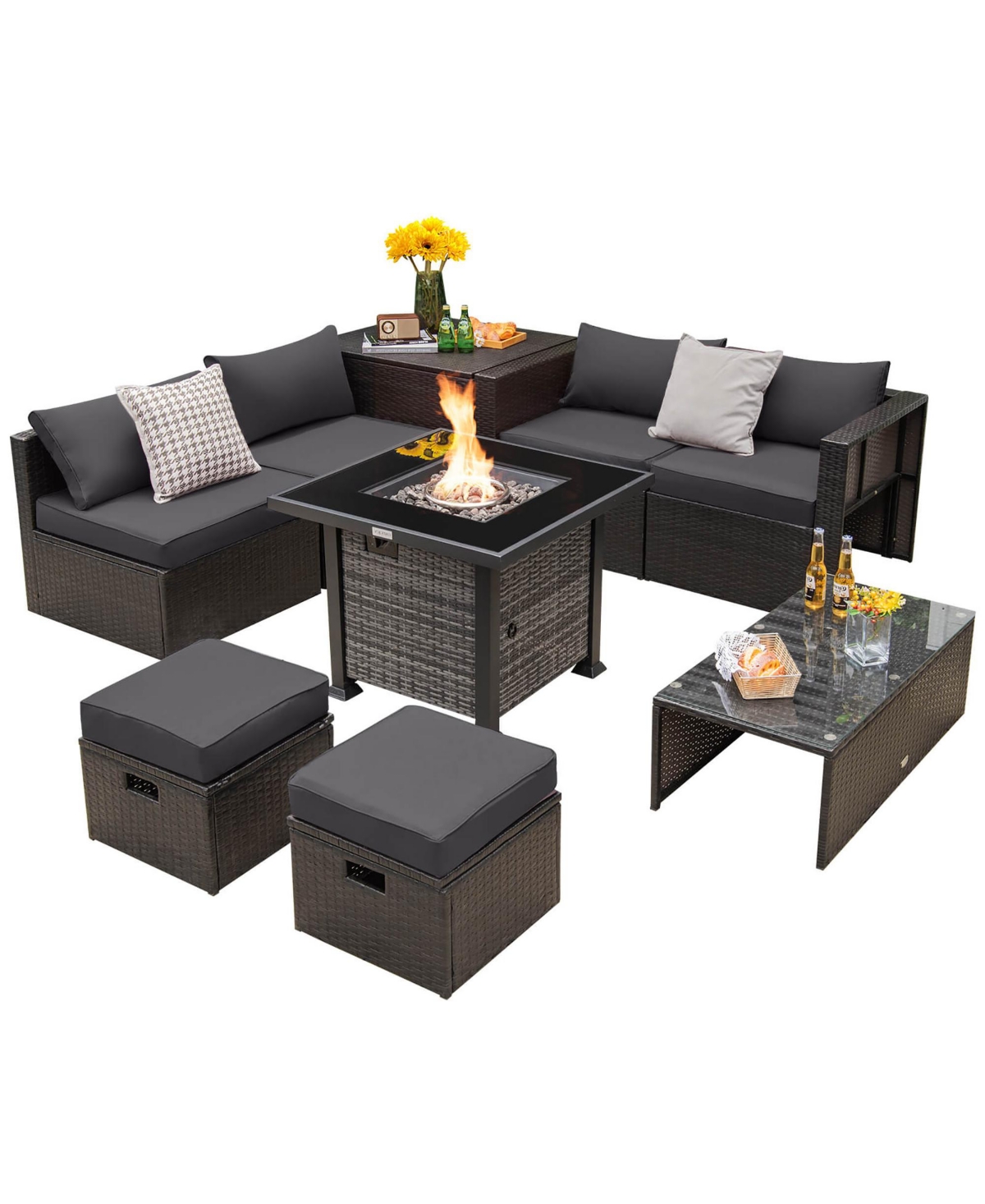 Click here for Gymax 9 Pieces Furniture Set w/ 50 000 Btu Propane... prices