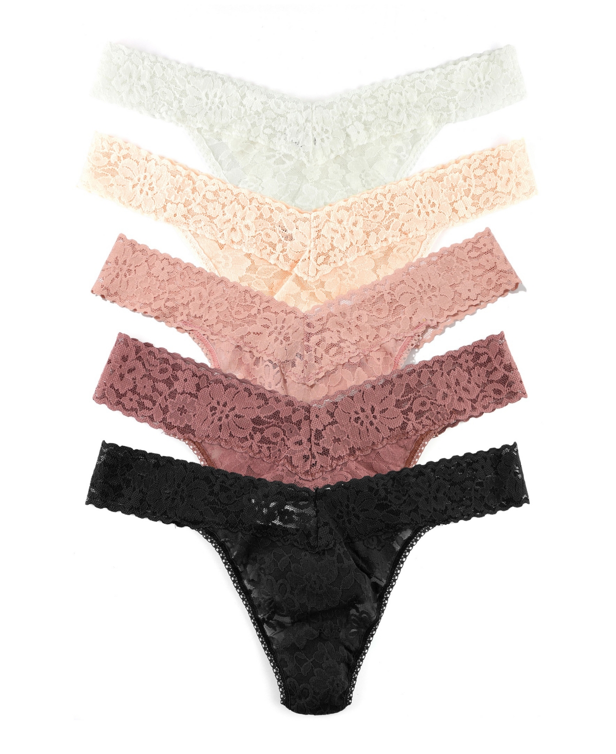 Hanky Panky Womens Daily Lace Original Rise Thong Underwear 5 pack - Black  All Spice  Desert Rose  Vanilla 