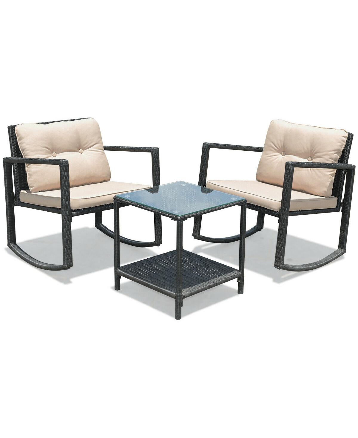 Click here for Gymax 3 Pcs Rattan Garden Patio Furniture Rocking... prices