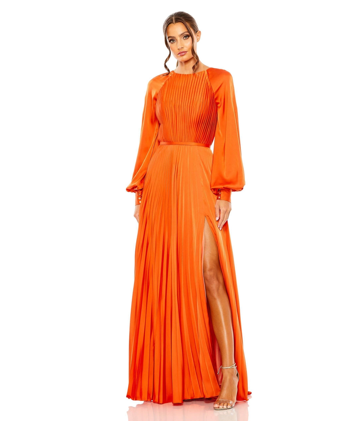 Click here for Mac Duggal Womens Pleated High Neck Raglan Long Sl... prices