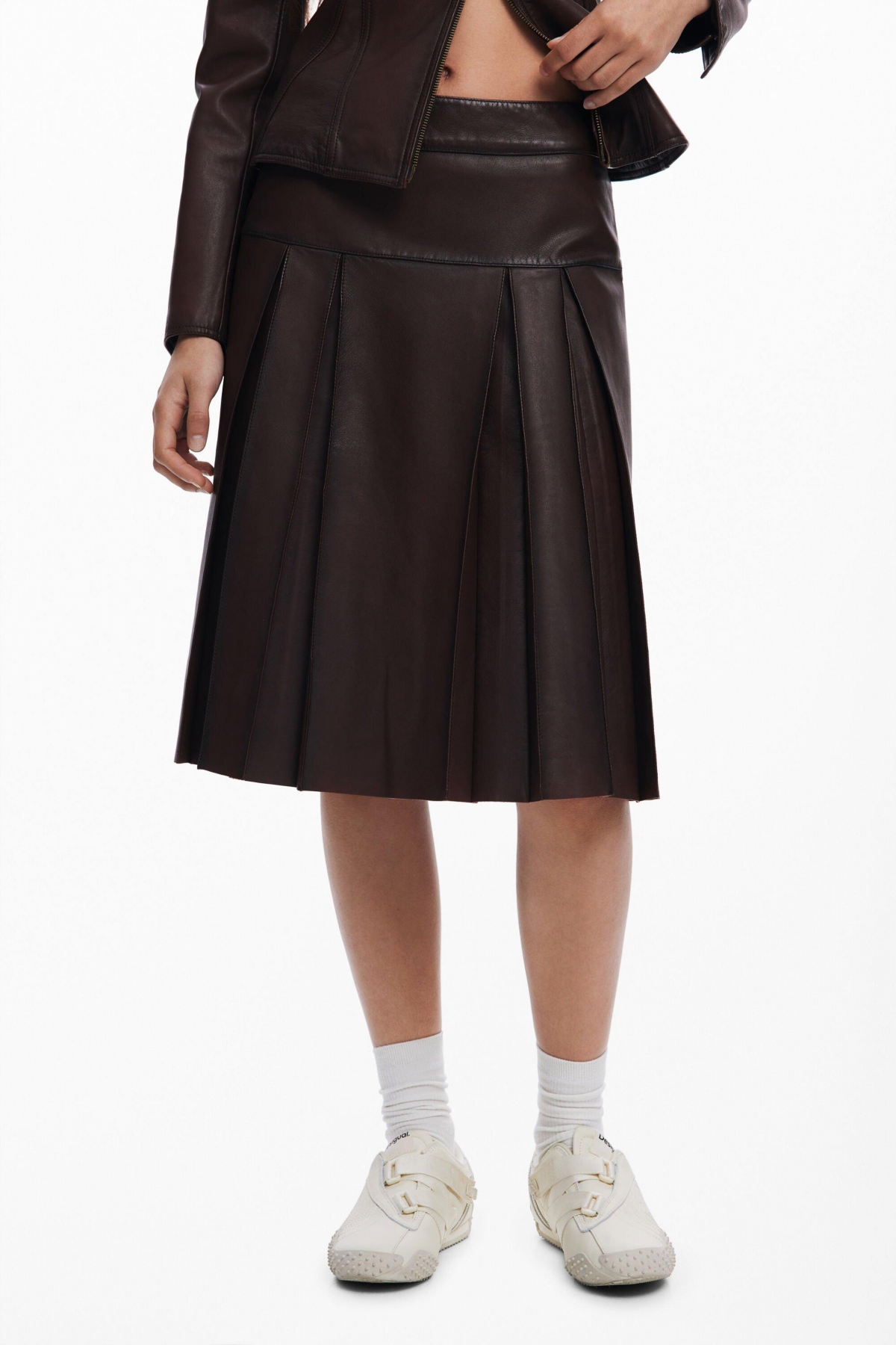 Click here for Desigual Womens Midi leather skirt - Brown prices