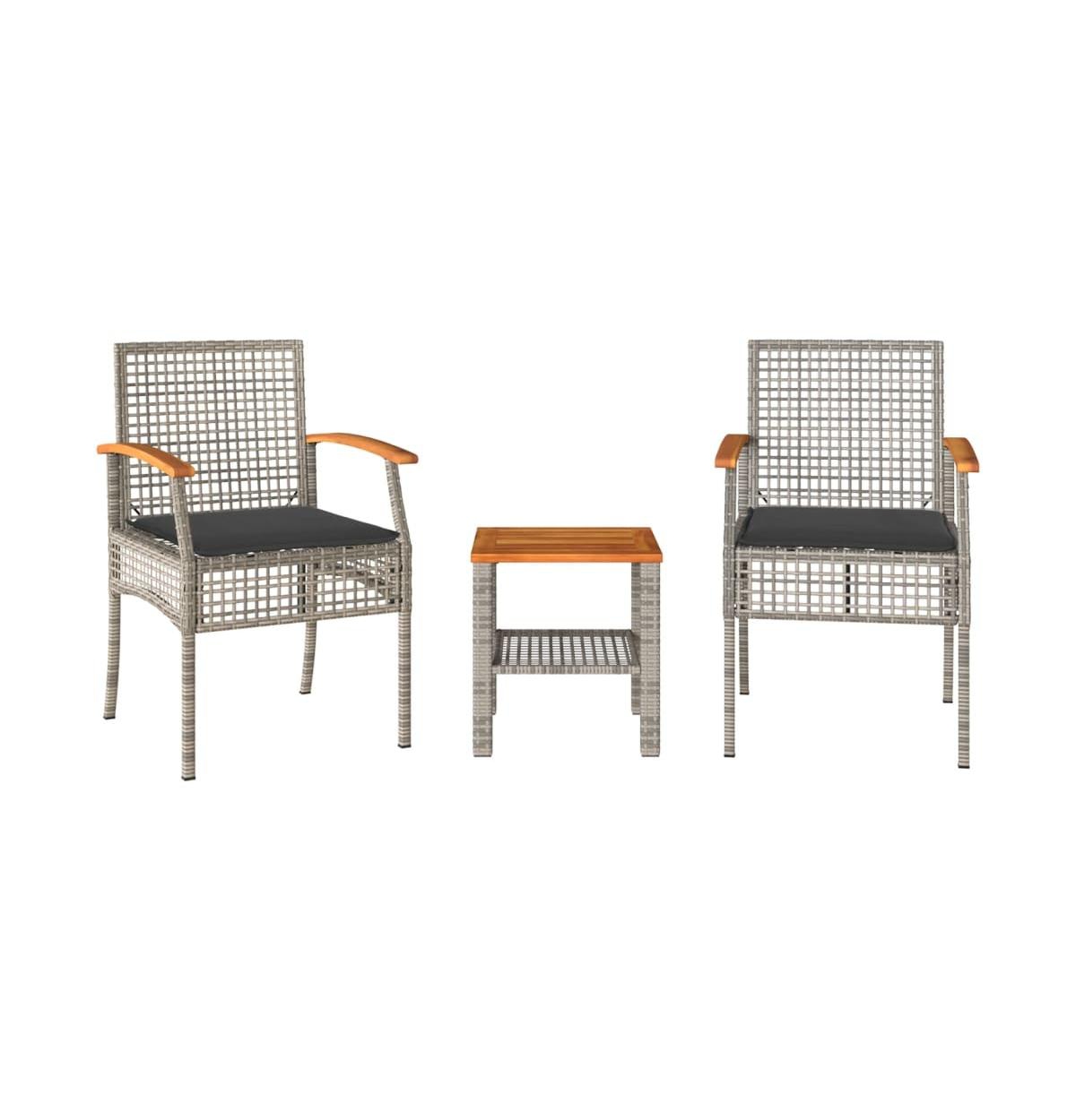 Click here for 3 Piece Bistro Set with Cushions Gray Poly Rattan... prices