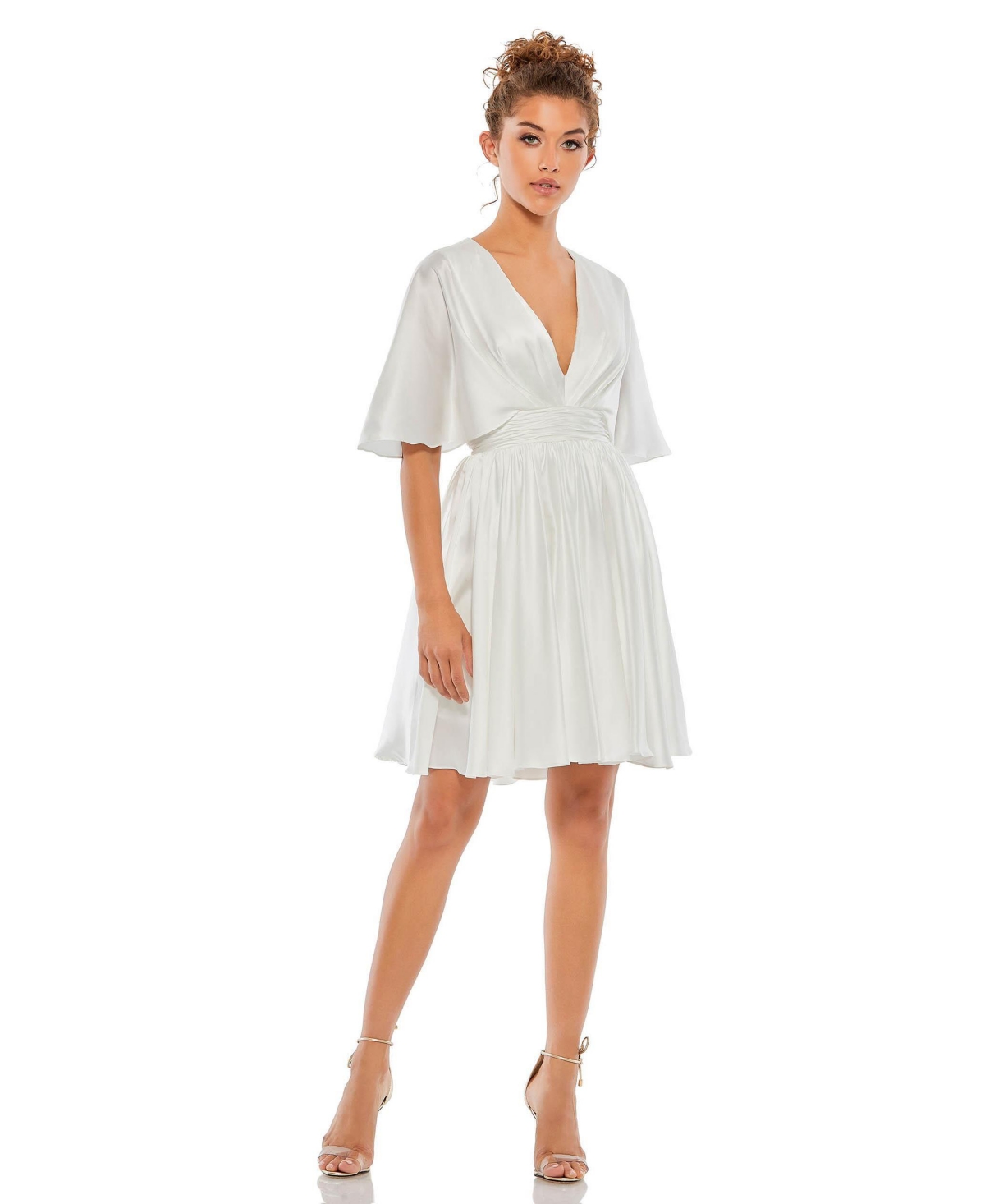Click here for Mac Duggal Womens Satin Flowy Cape Sleeve Mini Dre... prices