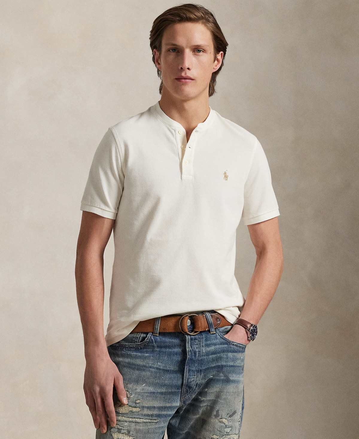 Click here for Polo Ralph Lauren Mens Cotton Pique Henley Shirt -... prices