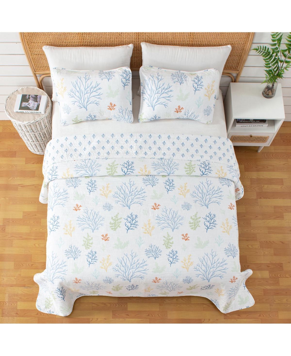 Click here for Linery & Co. Pastel Coral Pattern Microfiber Quilt... prices