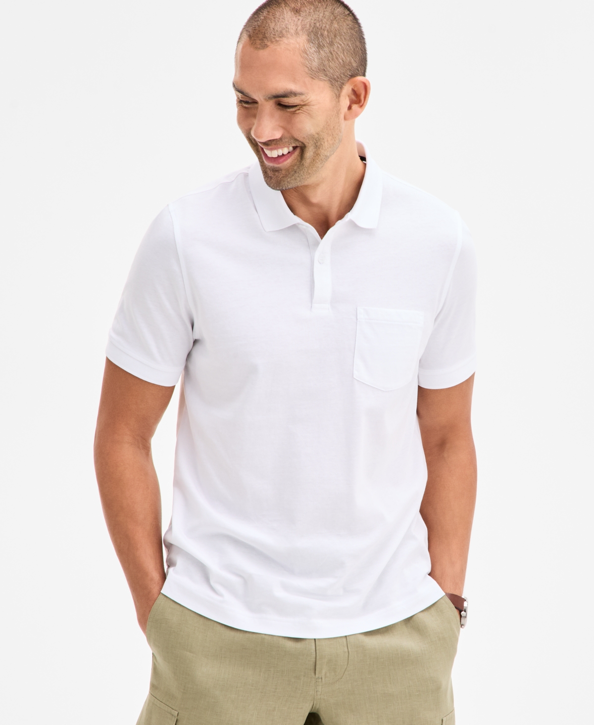 Click here for Club Room Mens Solid Jersey Polo with Pocket  Crea... prices