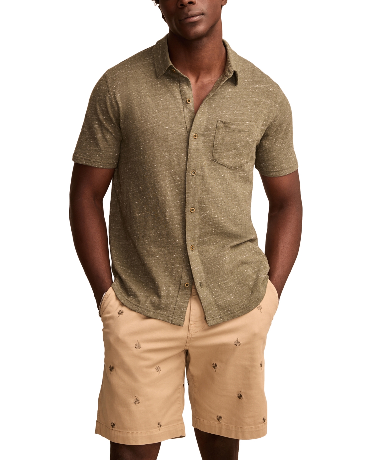 Lucky Brand Mens Linen Short Sleeve Button Down Shirt - Thyme