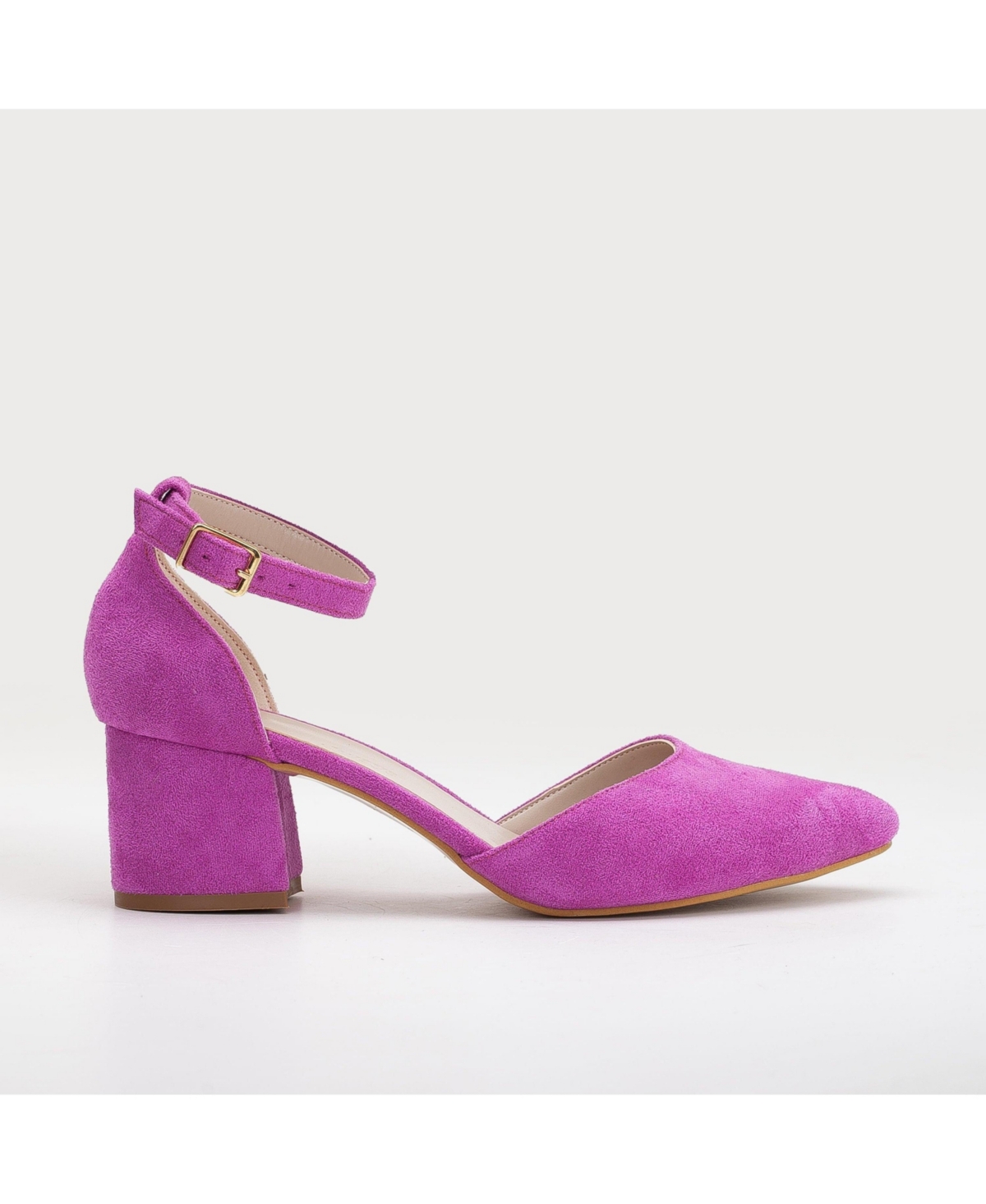Click here for Marcelle Low Block Heel Pumps - Fuchsia faux suede prices