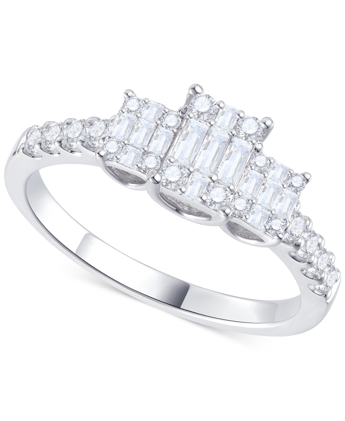 Click here for Diamond Emerald Shaped Cluster Three Stone Ring (1... prices