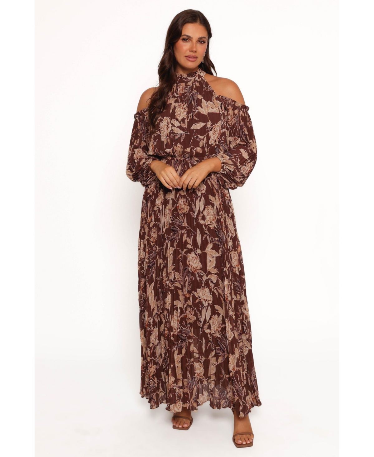 Petal and Pup Womens Hilary Pleated Maxi Dress - Brown floral