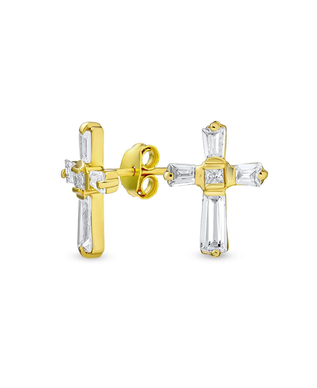 Click here for Bling Jewelry Accent Cz Baguette Cross Stud Earrin... prices
