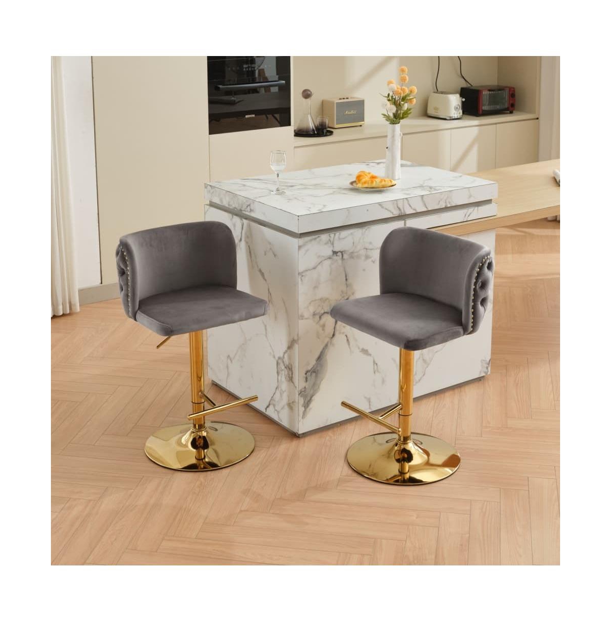 Click here for Set of 2 Velvet Swivel Bar Stools with Tufted Back... prices