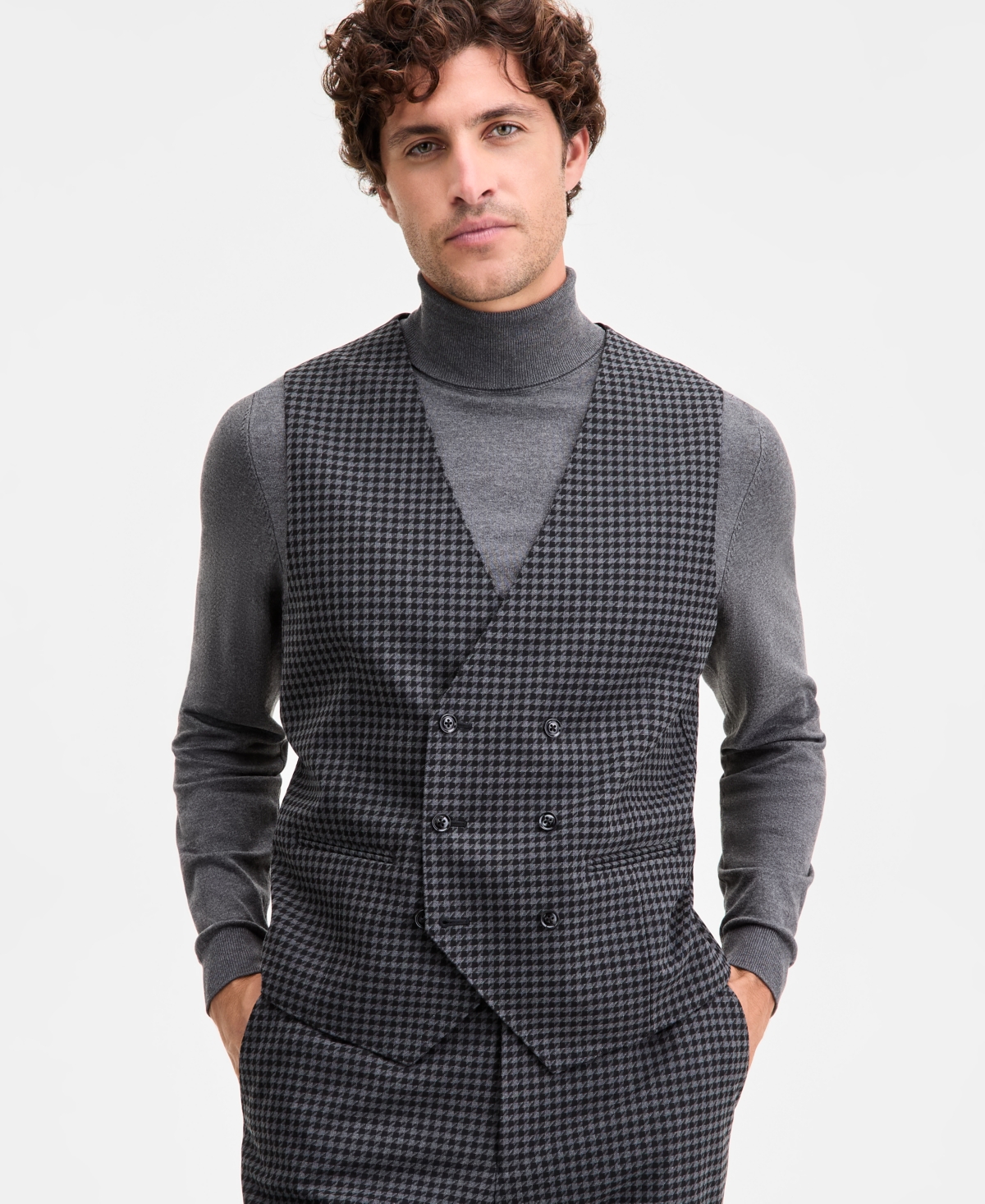 Click here for Tayion Collection Mens Classic-Fit Houndstooth Dou... prices