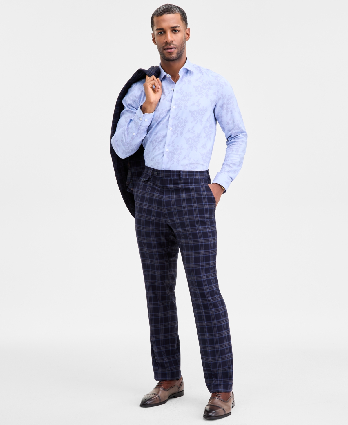 Click here for Tayion Collection Mens Classic-Fit Blue Plaid Suit... prices