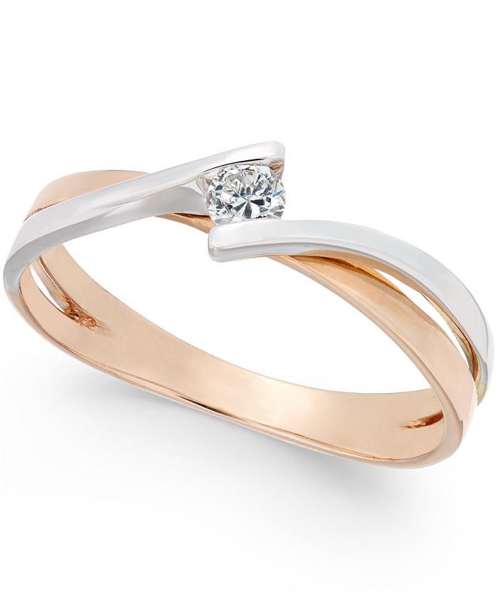 Macy's Diamond Two-Tone Promise Ring (1/10 ct. t.w) in 10k Gold ...