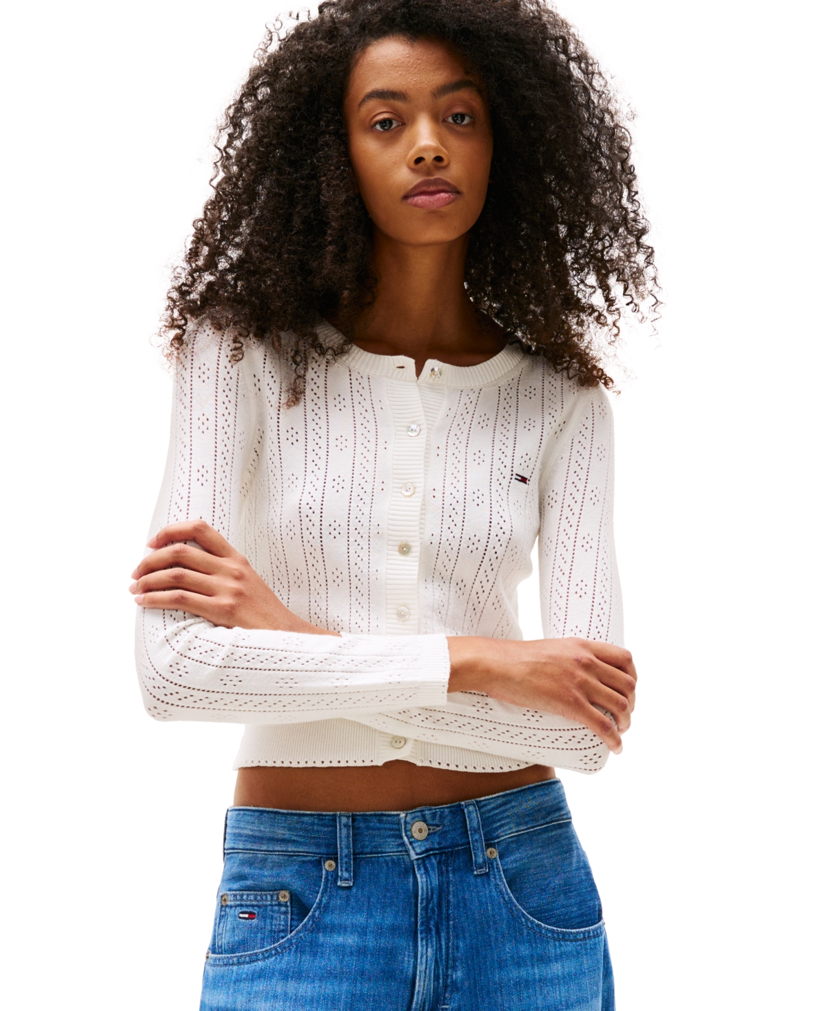 Click here for Tommy Jeans Womens Pointelle-Pattern Crewneck Card... prices