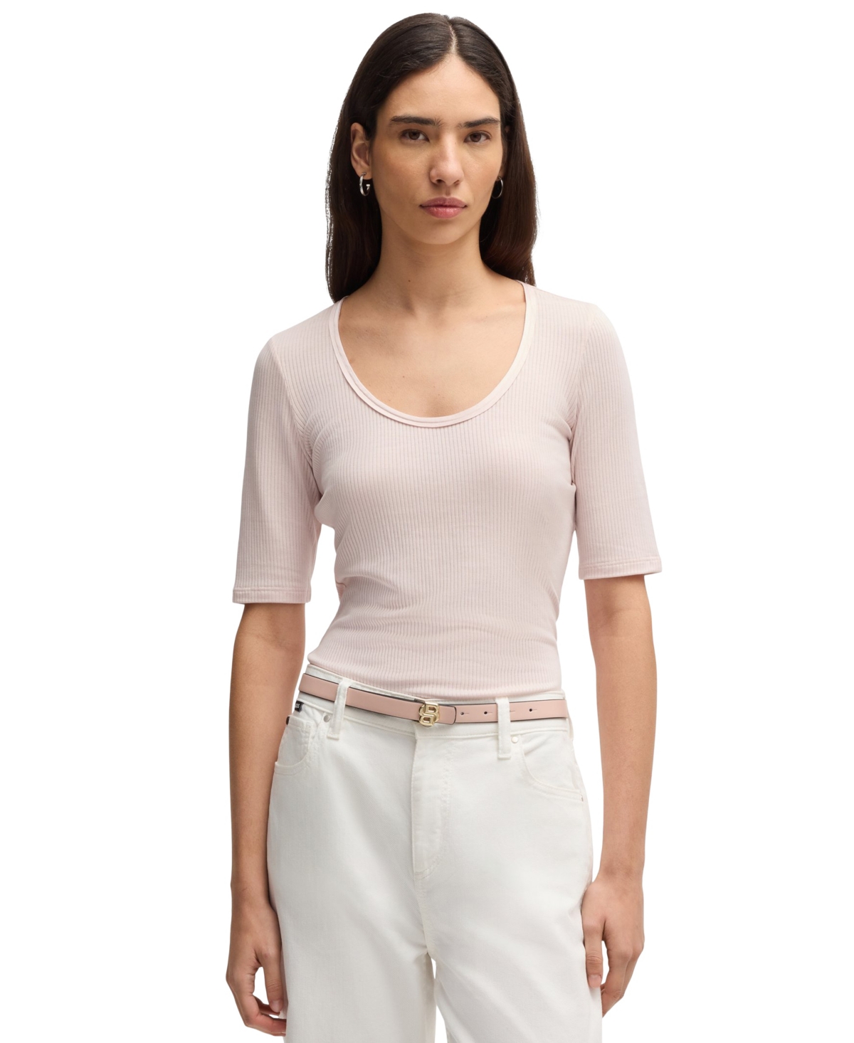 Click here for Boss by Hugo Boss Womens Ribbed Scoop-Neck T-Shirt... prices