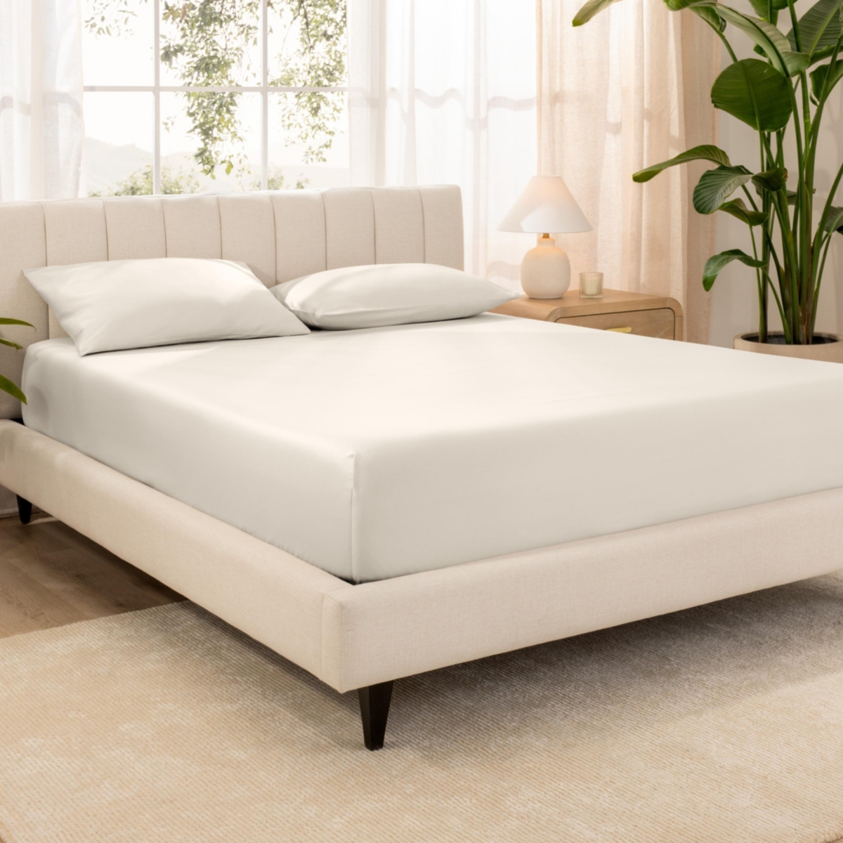 Click here for Bare Home Sateen Fitted Sheet - French beige prices