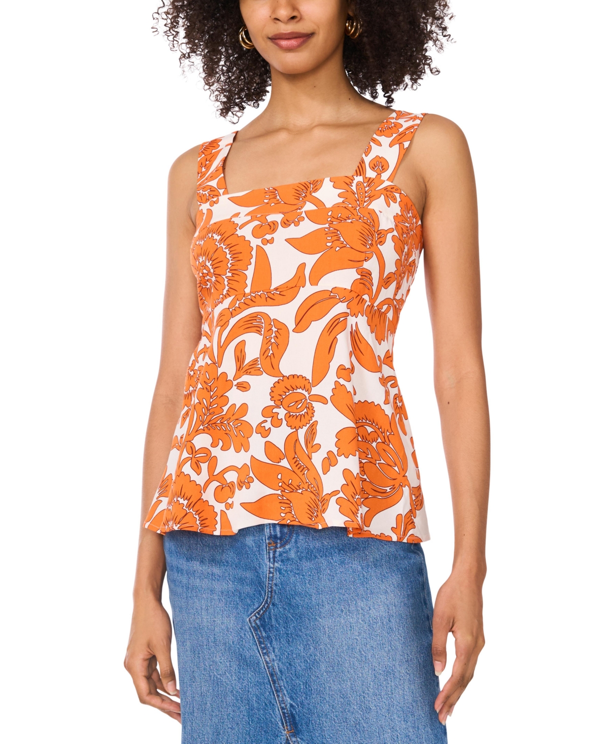 Click here for Vince Camuto Womens Floral Square-Neck Smocked-Bac... prices