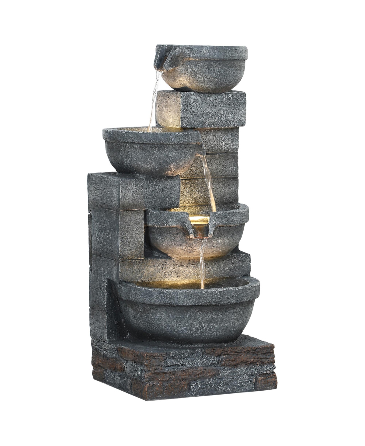 Outsunny Outdoor Water Fountain with Lights  Outdoor Waterfall  - Gray