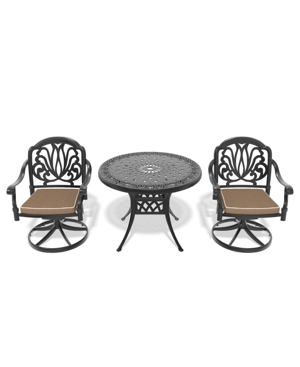 Click here for 3-pc Cast Aluminum Dining Set  2 Swivel Chairs & 3... prices