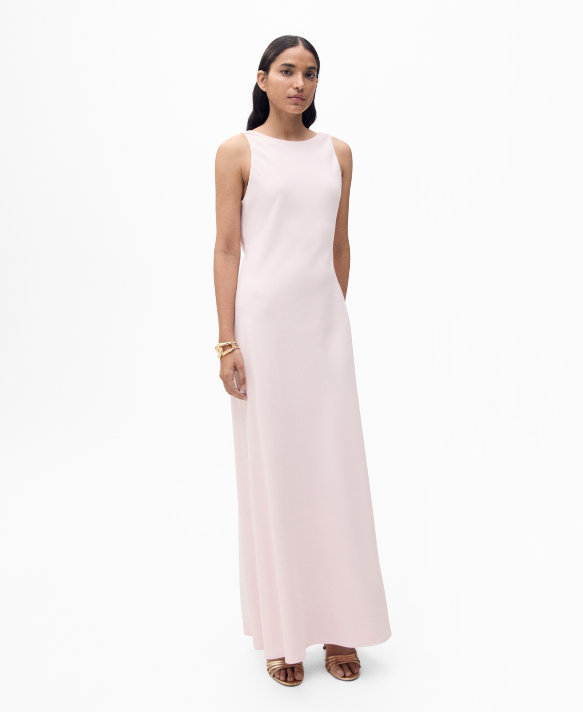 Click here for Mango Womens Open Back Satin Dress - Pastel Pink prices