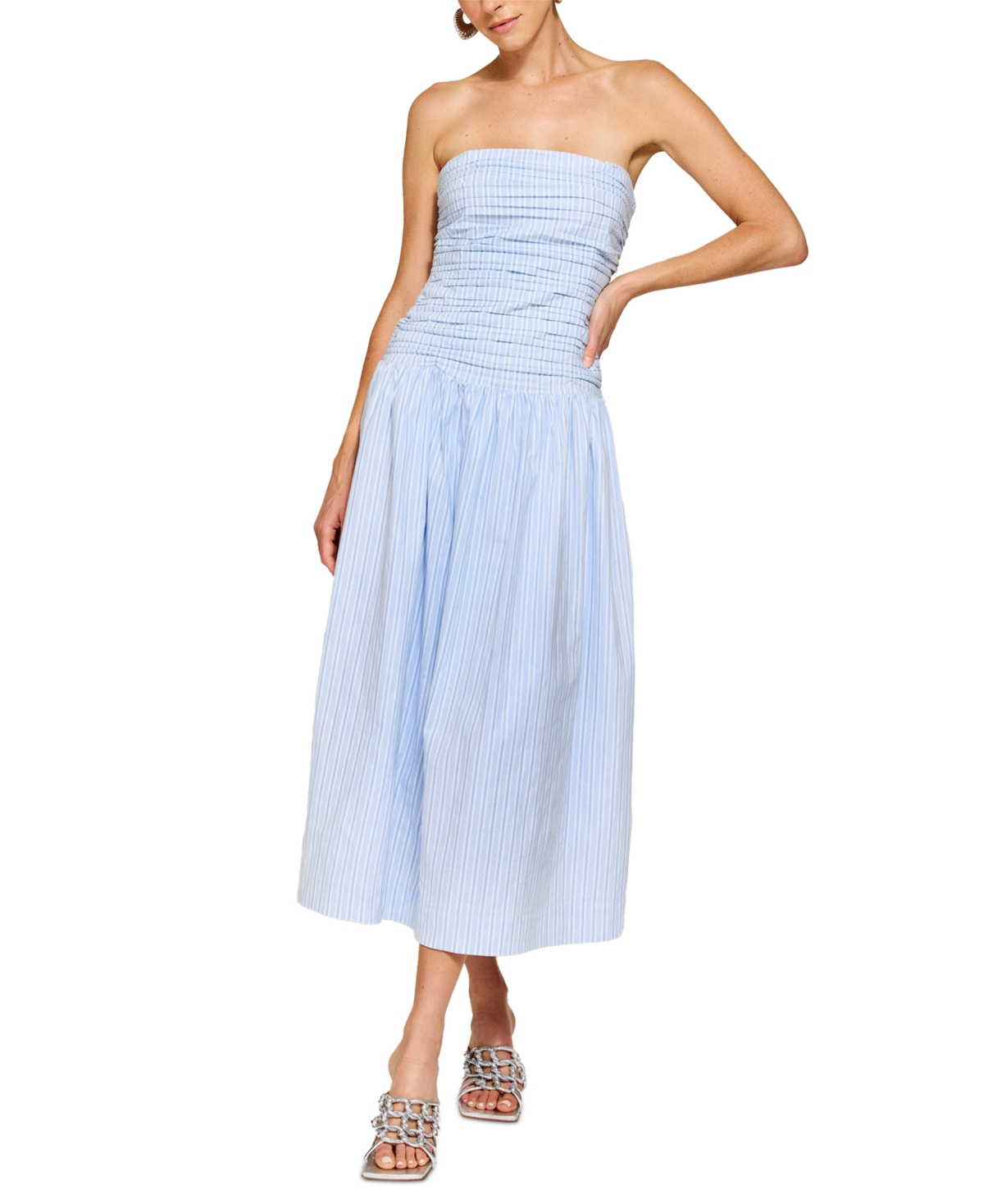 Click here for Line & Dot Womens Darra Striped Strapless Midi Dre... prices