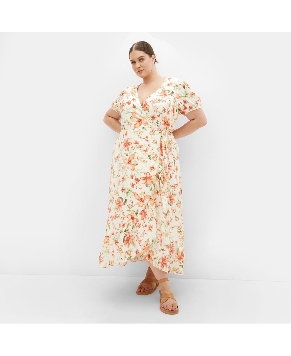 Click here for City Chic Plus Size Sarina Print Dress - Peachy fl prices