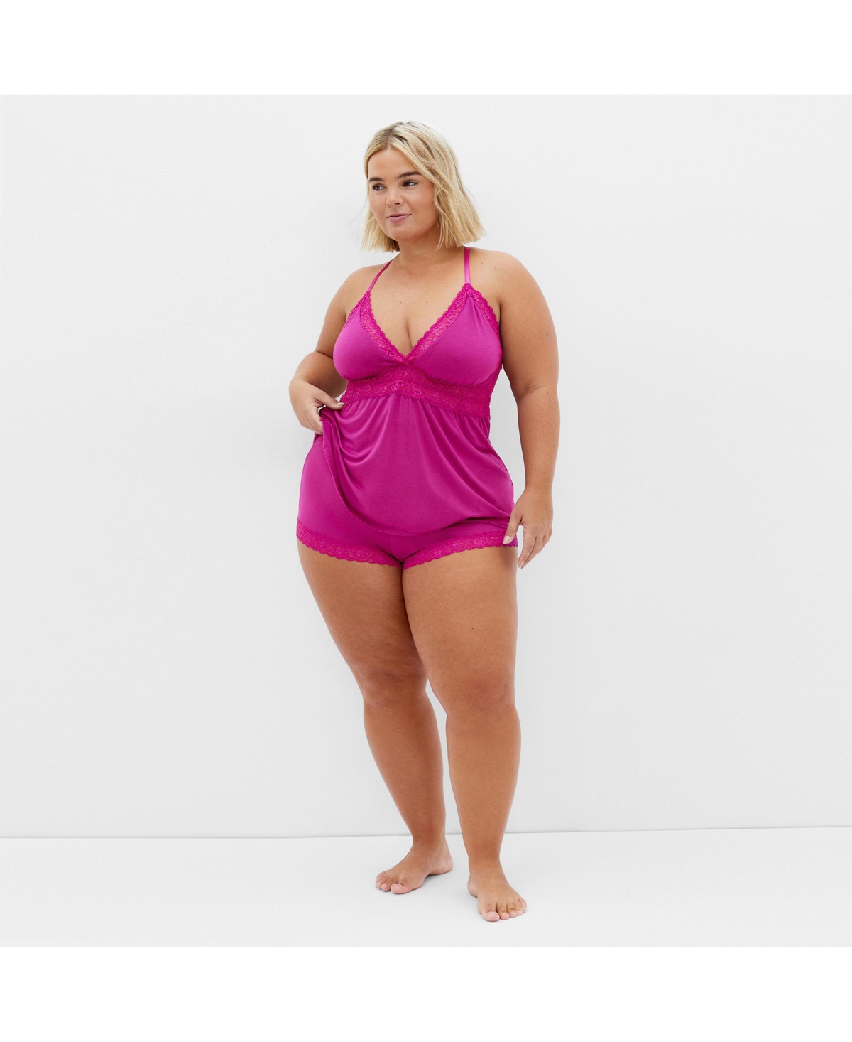 Click here for City Chic Plus Size Viva Short Cami Set - Cerise prices