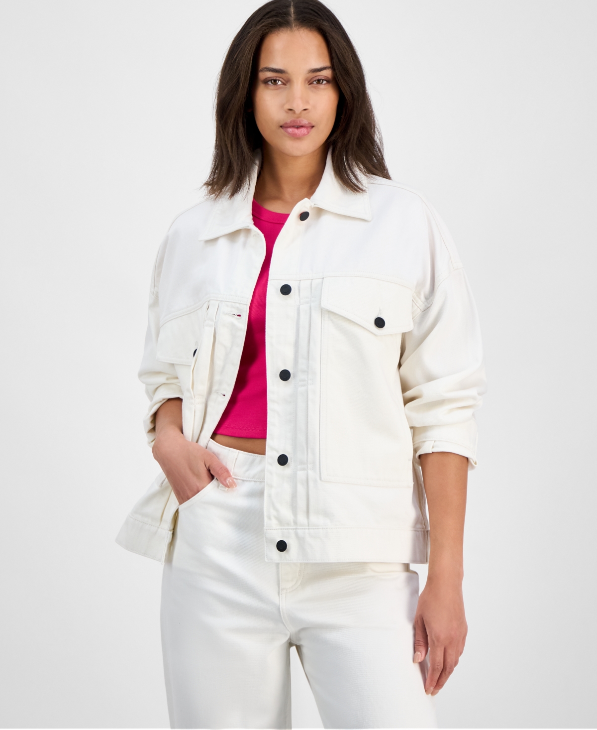 Click here for Hugo Womens Cotton Denim Button-Front Jacket - Nat... prices