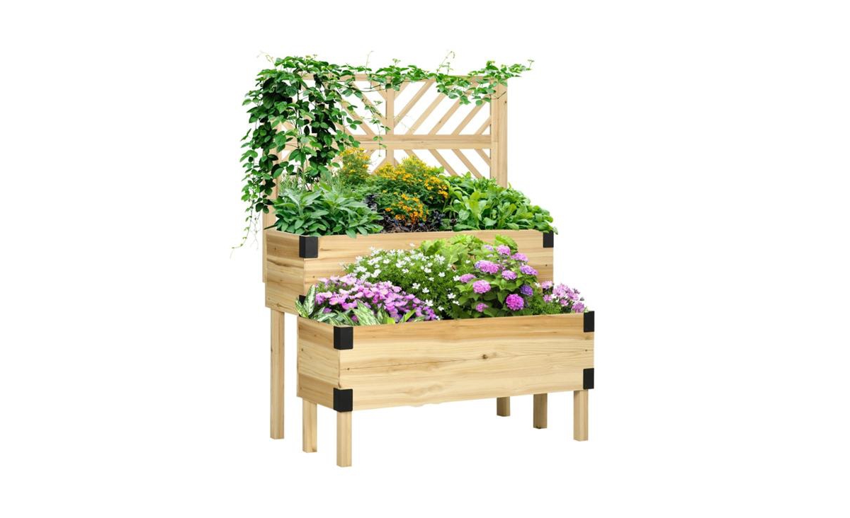 Click here for Rustic Wooden Flower Shelf with Planter Box for Ou... prices
