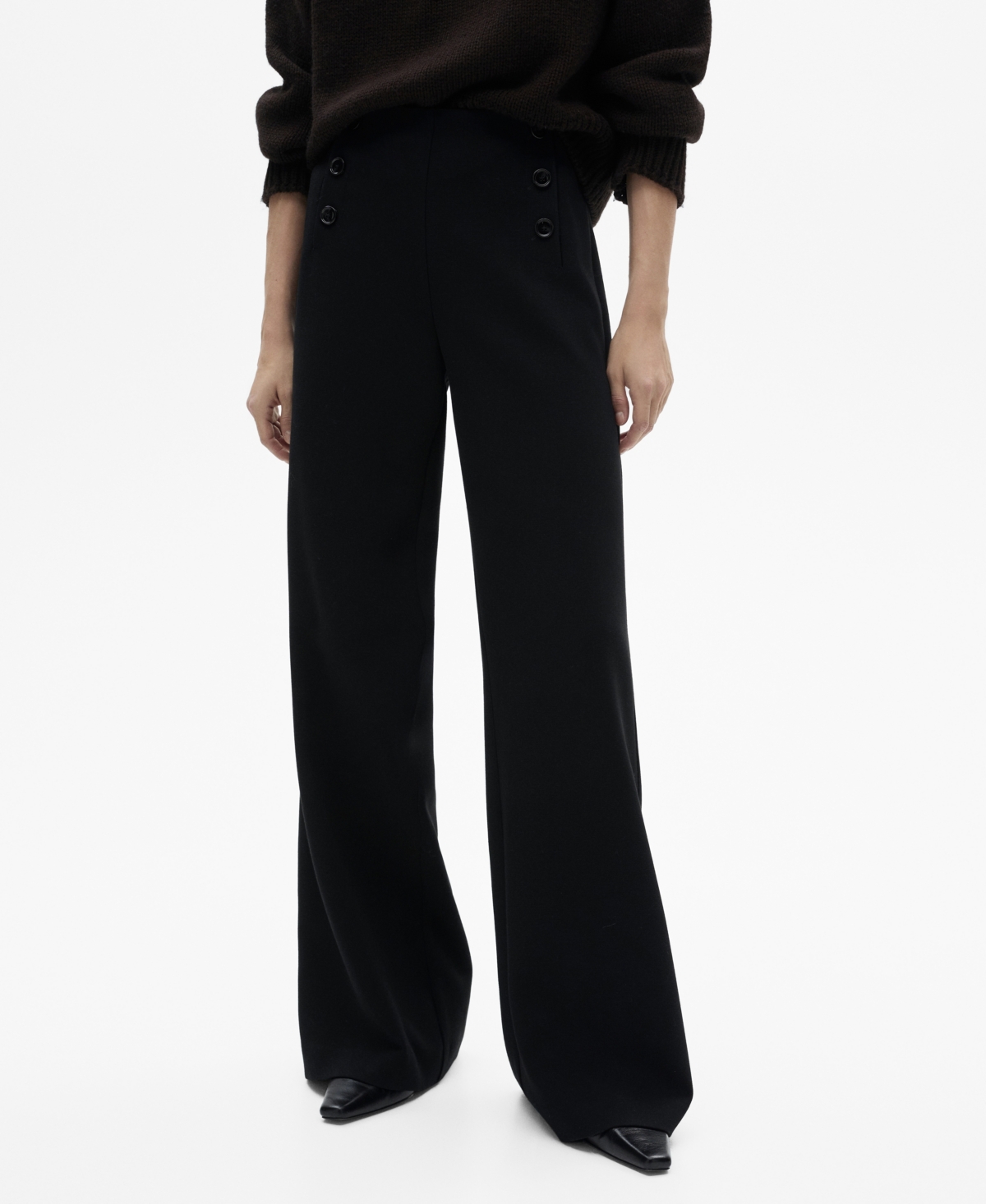 Click here for Mango Womens Buttons Detail Wide Leg Pants - Black prices