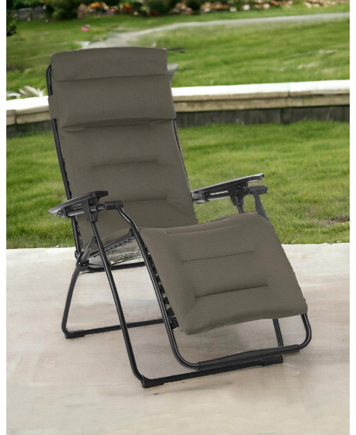 Foldable Steel Frame Zero Gravity Chair with Cushion for Outdoor Lounging - Grey