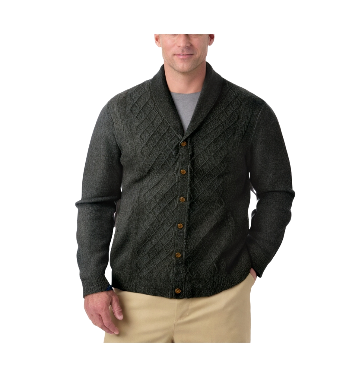 Click here for KingSize Big & Tall Soft Cable Knit Shawl Collar C... prices