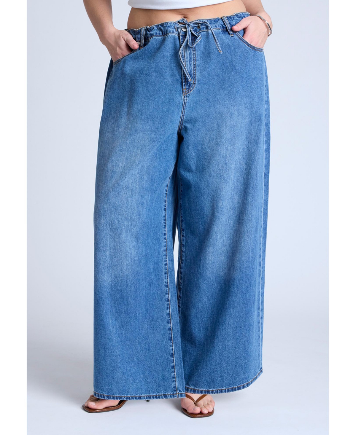 Click here for Eloquii Womens Loose Drawstring Waist Jean - Mediu... prices