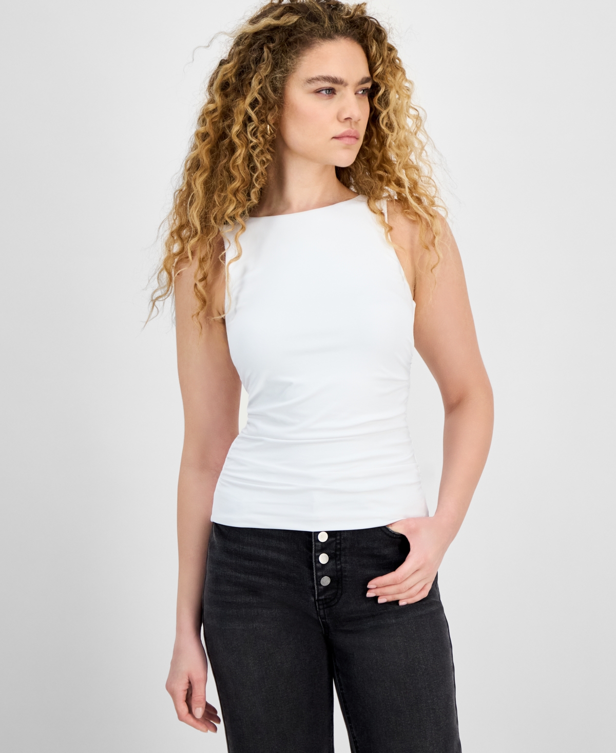 Click here for Bar Iii Womens Second Skin Ruched Tank Top - White prices