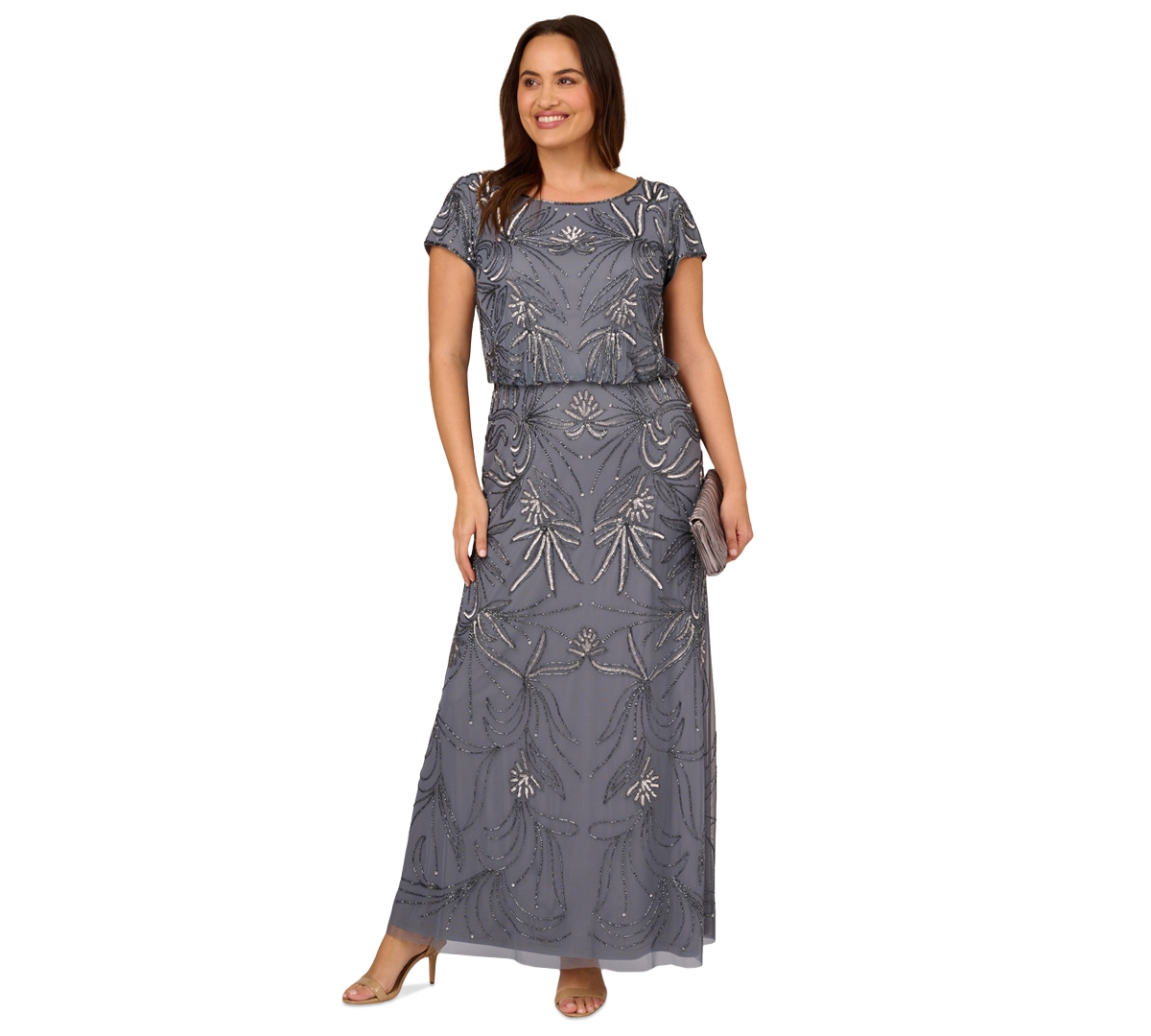 Click here for Adrianna Papell Plus Size Blouson Sequin Gown - Du... prices