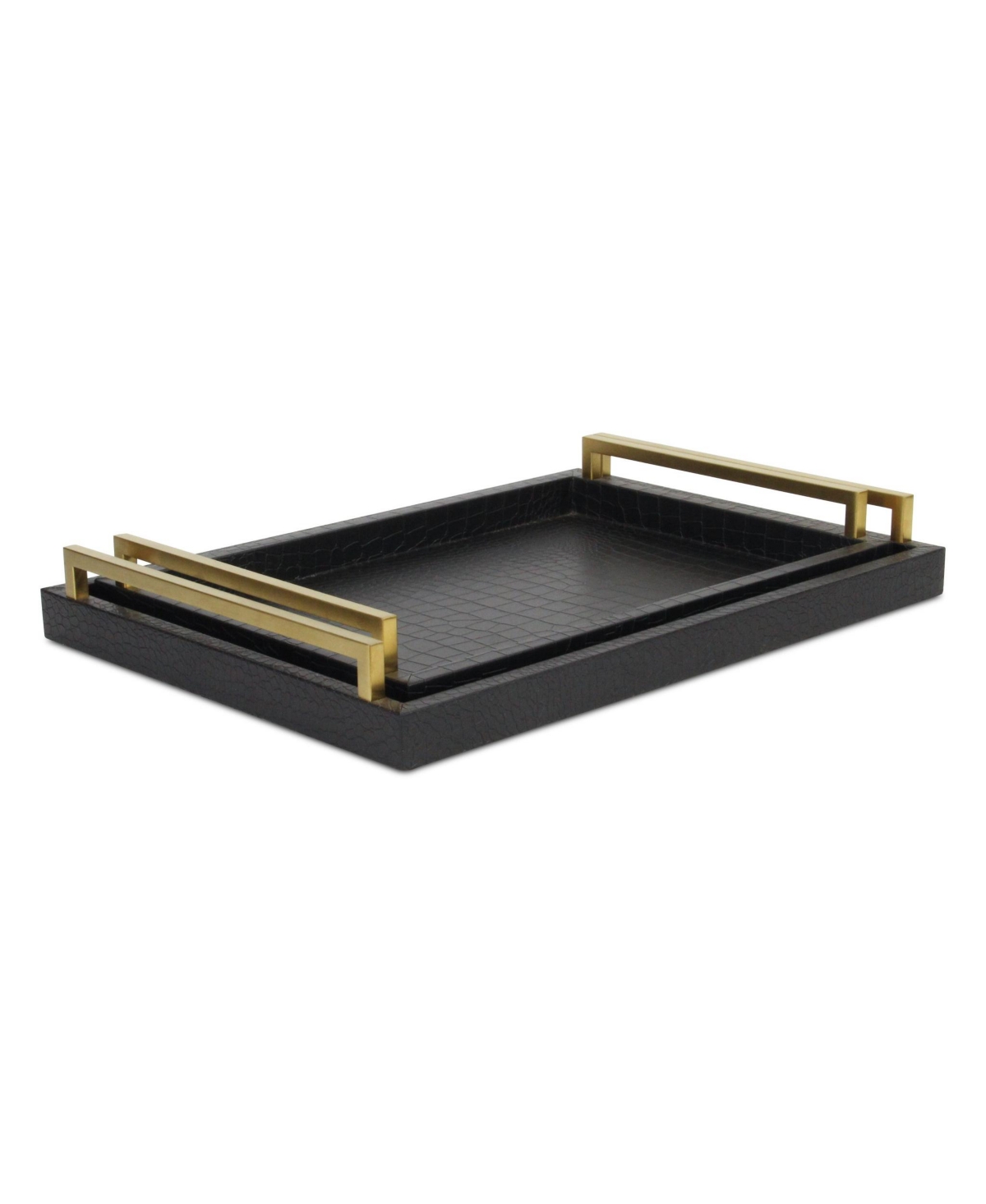 Click here for Set of Two Wood Serving Trays with Faux Croc Textu... prices