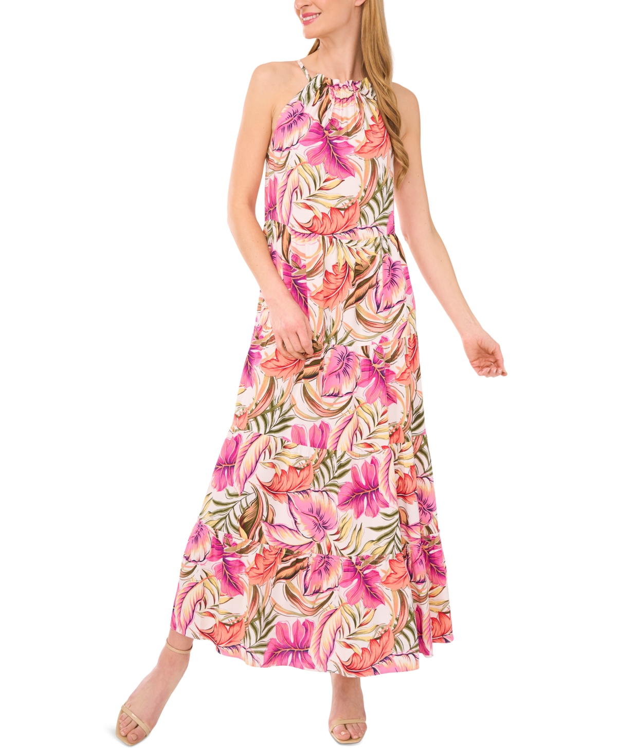 Click here for CeCe Womens Tropical-Print Halter Maxi Dress - New... prices