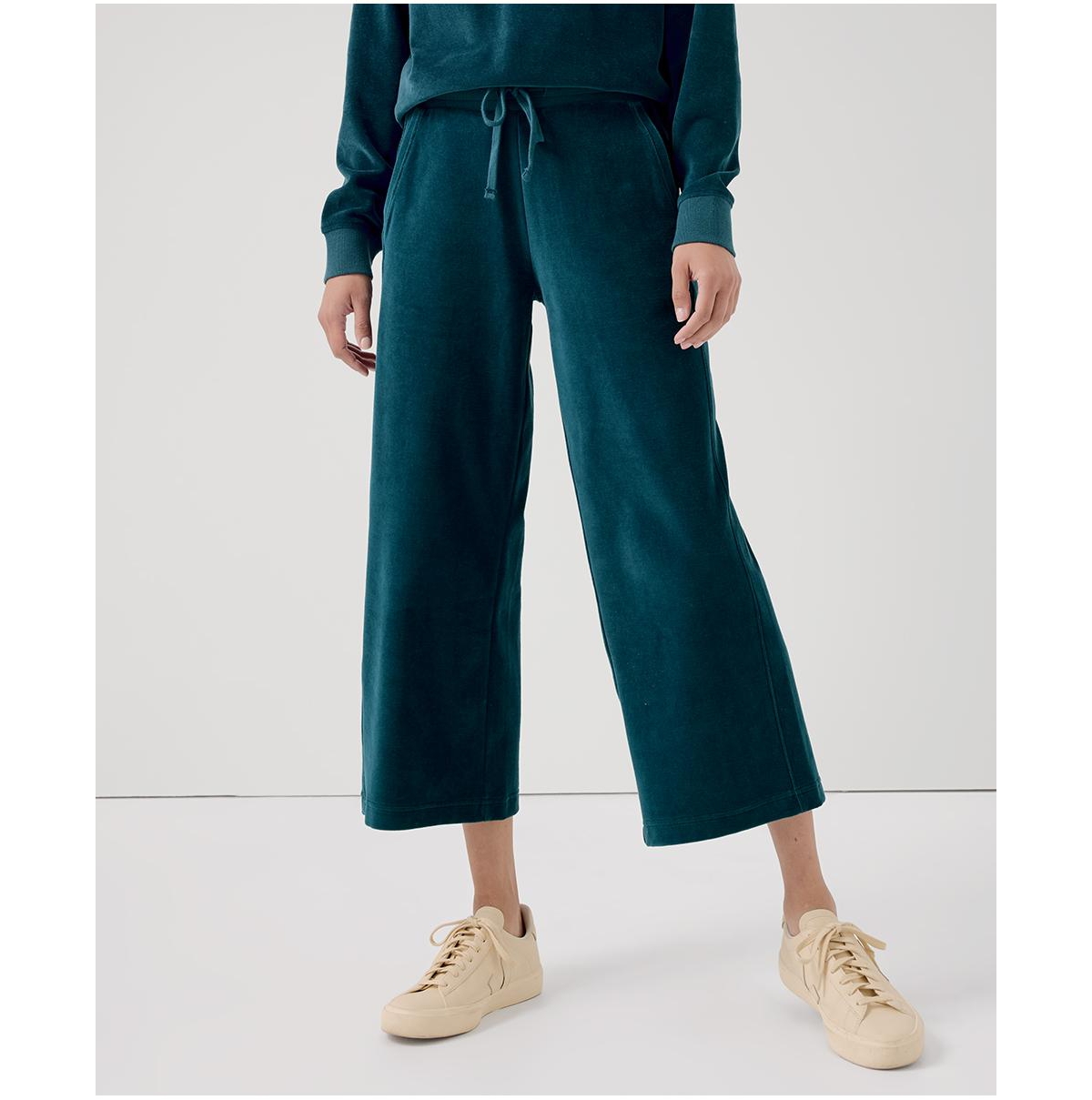 Click here for Pact Womens Organic Cotton Velour Wide Leg Crop Pa... prices