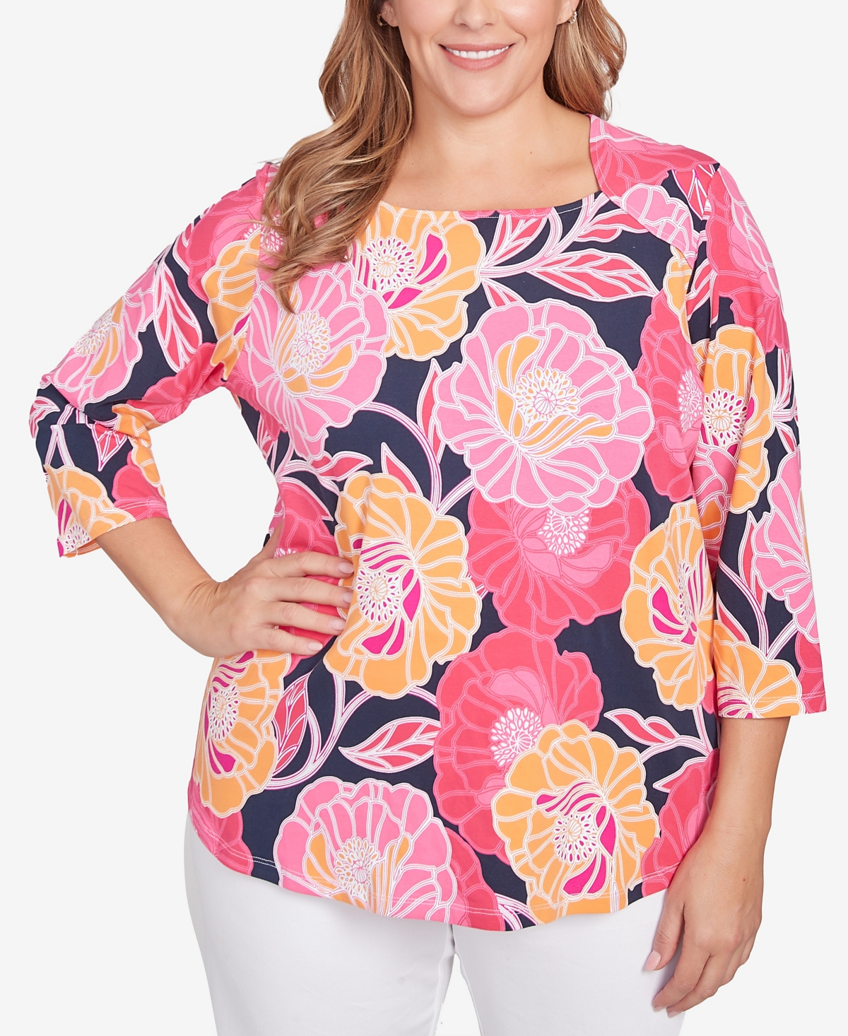 Click here for Ruby Rd. Plus Size Bold Poppies Envelope Neck Top... prices