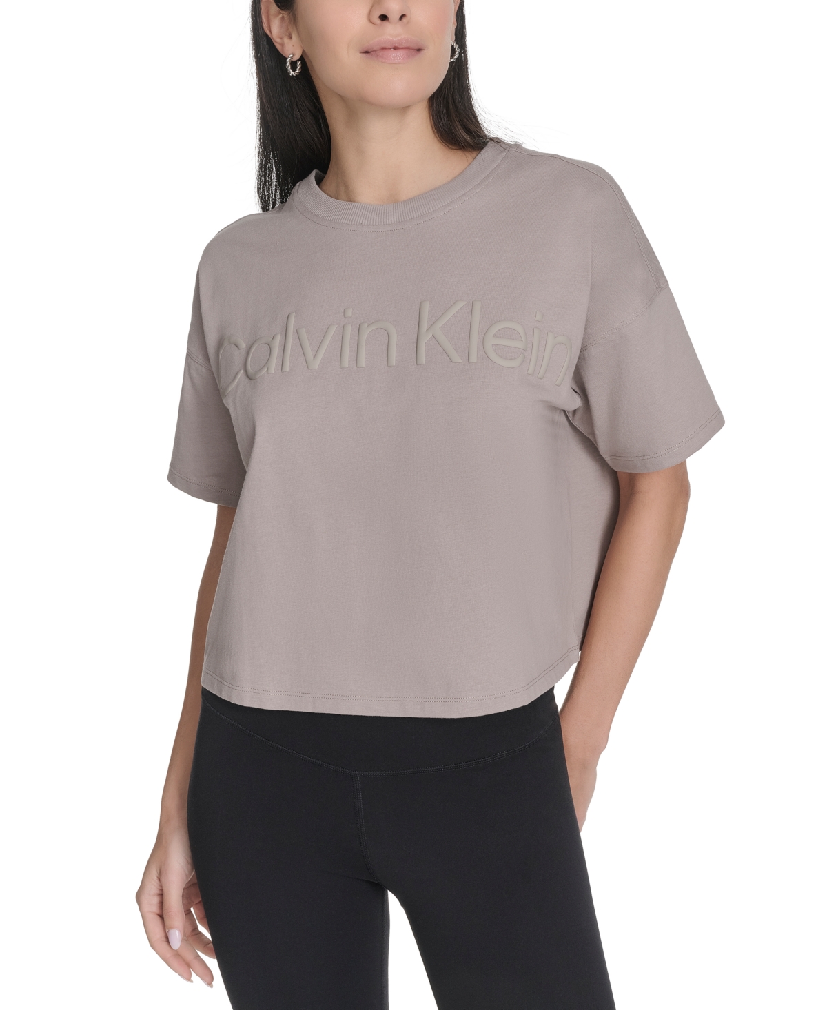 Womens Calvin Klein Performance Solid Short Sleeve Puff Logo Tee